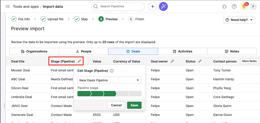 Importing deals into a specific stage or pipeline - Knowledge Base | Pipedrive